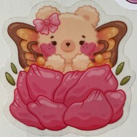 Magical Peach Sticker Cute Fairy Bunny With Wings, Crescent Moon and ...