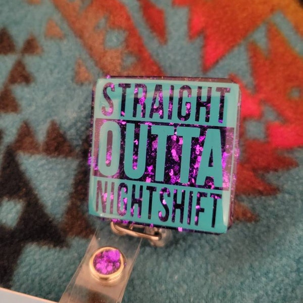 Night Shift Badge Reel, Work ID Holder, Glitter Badge Holder, Funny ...