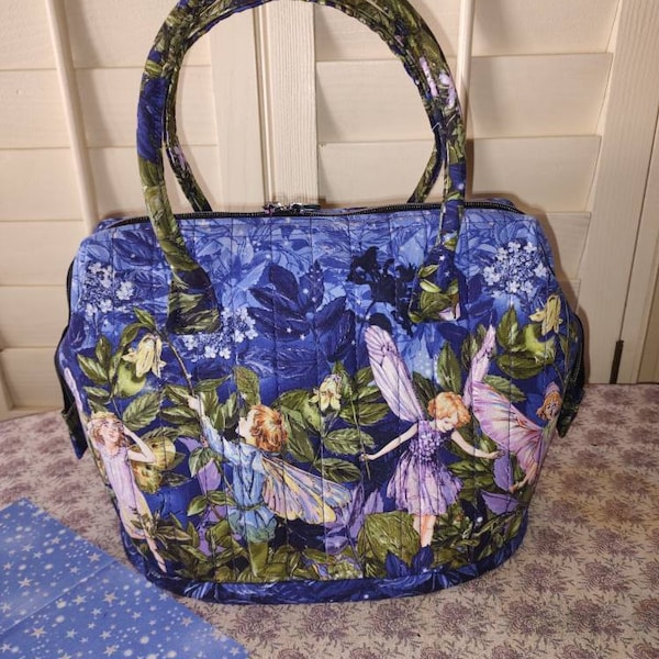 Michael Miller Purple Border Stripe Night Flower Fairy Garden Cotton ...