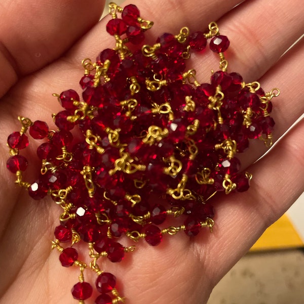 22k Gold Plated Ruby Red Rosary Chain, Cranberry Red 4 Mm Chains CH ...