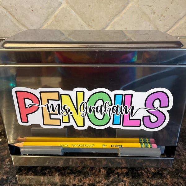 Pencil Dispenser Vinyl Decal Personalized With a Name Waterproof Vinyl ...