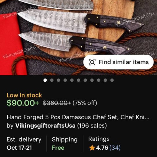 Hand Forged 5 Pcs Damascus Chef Set, Chef Knife Sets, Kitchen Knives ...