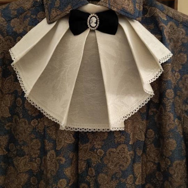 White Cotton Jabot Cravat Neck Frill With Lace Edge Victorian Steampunk ...