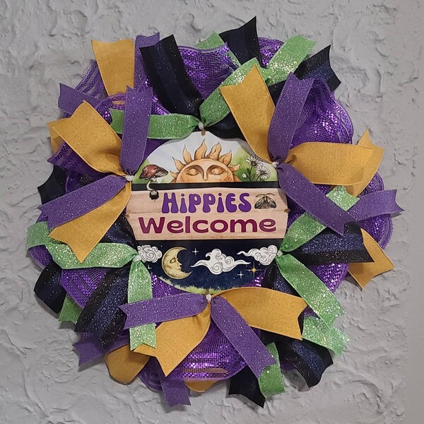 Hippie Welcome Sign Front Door, 70s Nostalgia, Celestial Welcome Sign ...