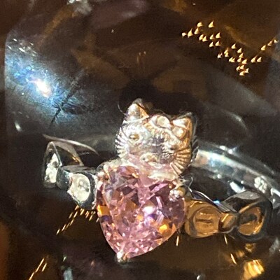 Kitty Inspired Ring 925 Silver Kitty Ring Japanese Cartoon Animal Lover Jewelry Novelty Ring ...