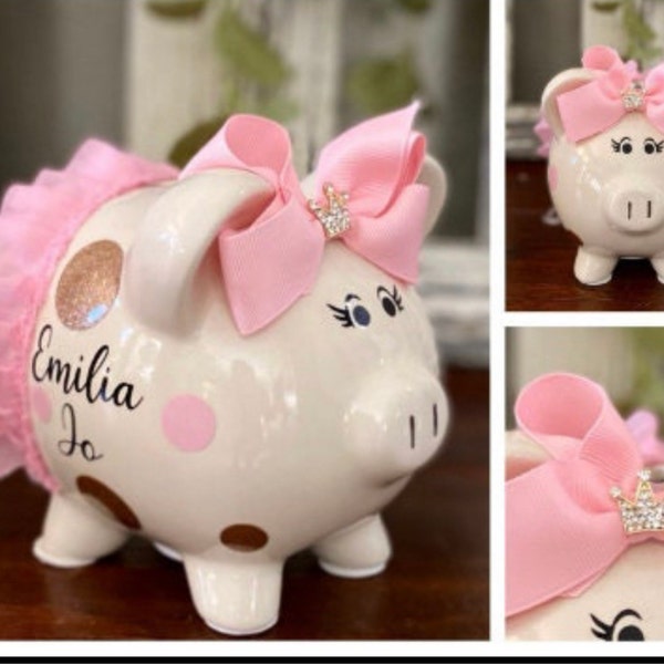 Personalized Light Pink Piggy Bank,polka Dot Piggy Bank, Banks for ...