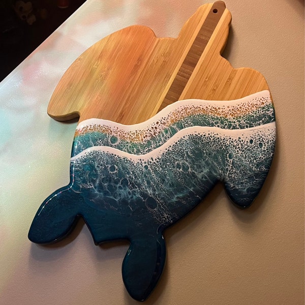 Ocean Themed Lazy Susan, Epoxy Resin Waves Turntable, Coastal Table ...