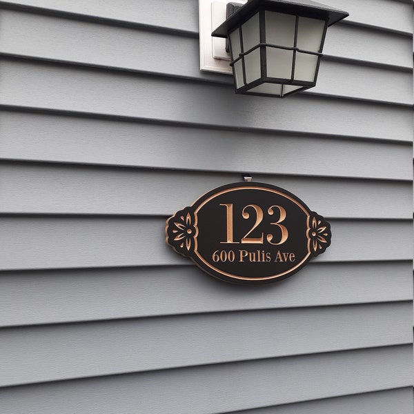 Flourish Oval House Number Engraved Plaque, Housewarming Gift, Realtor ...