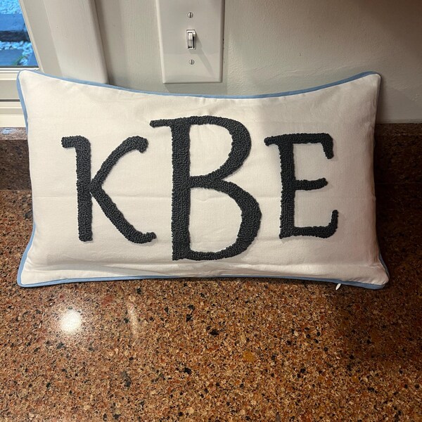Monogram Embroidered Pillow, Initial Punch Needle Pillow, Custom Lumbar ...