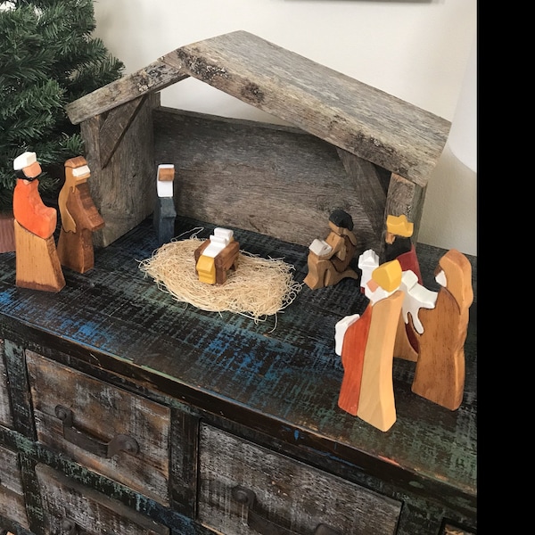 Barn Wood Nativity Stable, Wooden Manger, Creche, Set, Nativity Stable ...