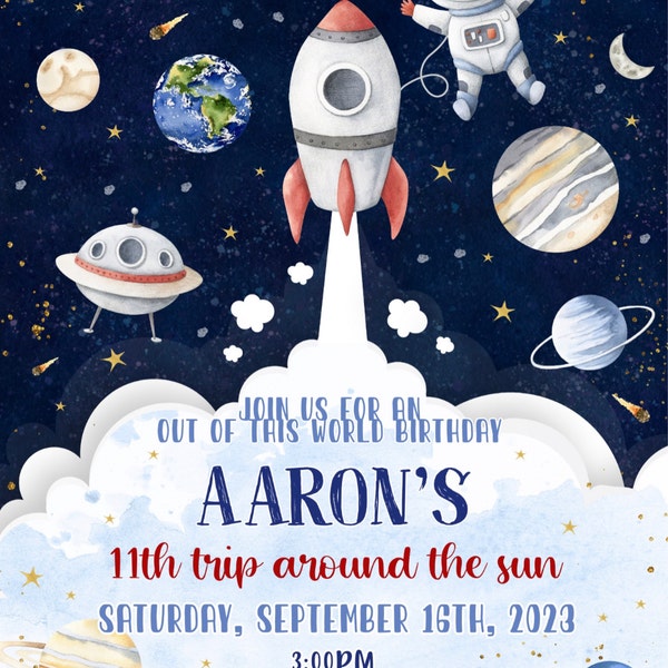 Outer Space Birthday Invitation Template, Rocket Ship, Galaxy (digital ...