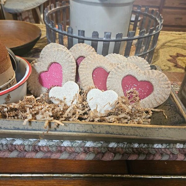 Primitive Rustic Farmhouse Faux Sparkle Heart Cookies~valentine's Day ...