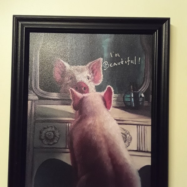 Cute Framed Picture of A Pig Looking in the Mirror and Thinking She "is ...