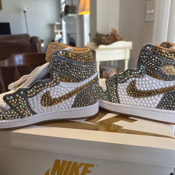 Blue Jordan 1 Mid, Custom Rhinestone Sneakers, Bedazzled Nikes - Etsy