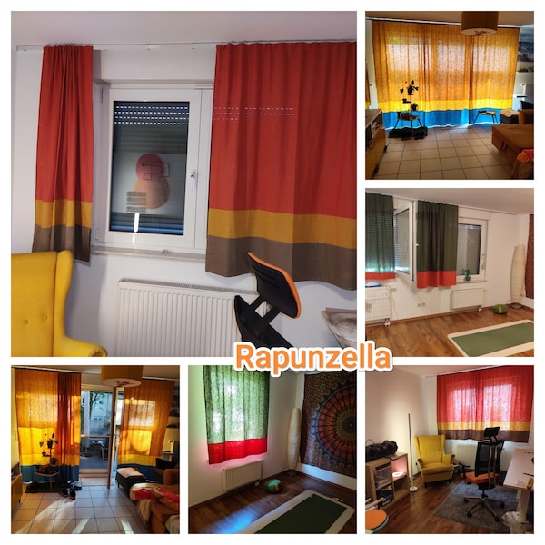 Tri-coloured Natural Linen Curtains, Colour Blocks According to Feng ...