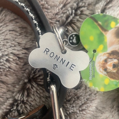 Dog Tag Small Chunky Personalised Hand Stamped Aluminium Heart Dog ID ...