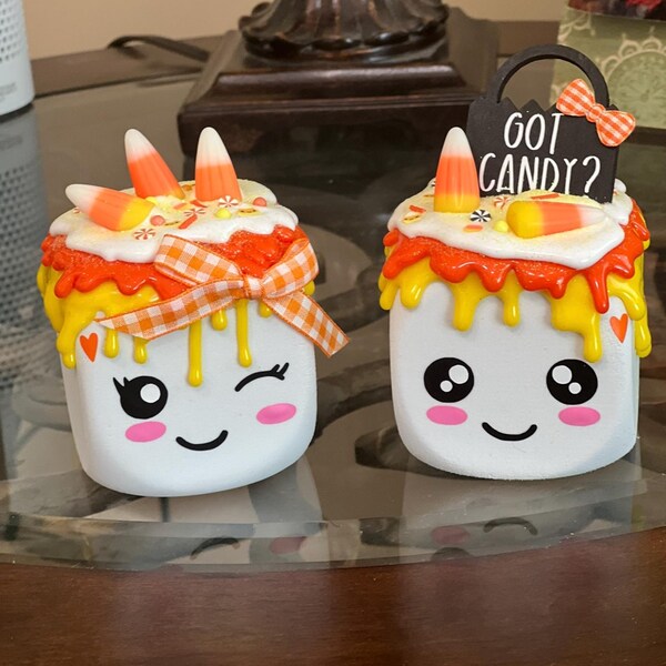 Set of 2 Marshmallow Sweeties PUMPKIN Marshmallow Cuties for Tiered ...
