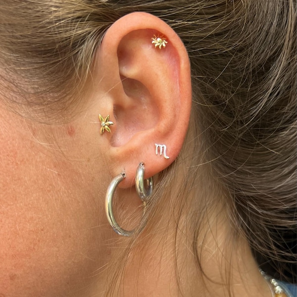 14K Gold Egyptian Sun Piercing – Handcrafted Cartilage Flat Back ...