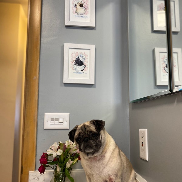 Bath Pugs: Singer - Cute Shower Pug Art Print for Bathroom Decor, Funny ...