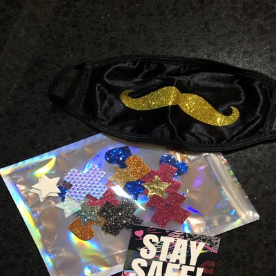Mr. Mustachio Gold Glitter Black Face Mask for Festivals and - Etsy