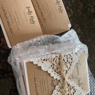 Neutral Elegant Wedding Invitation Set Printed on Beige W/ Deckled Edge ...