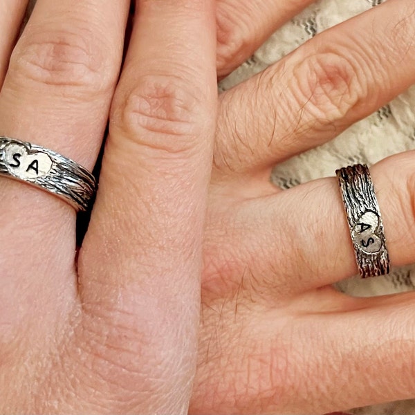 Personalized Silver Couple Wedding Bands — Matching Initials Rings Set ...