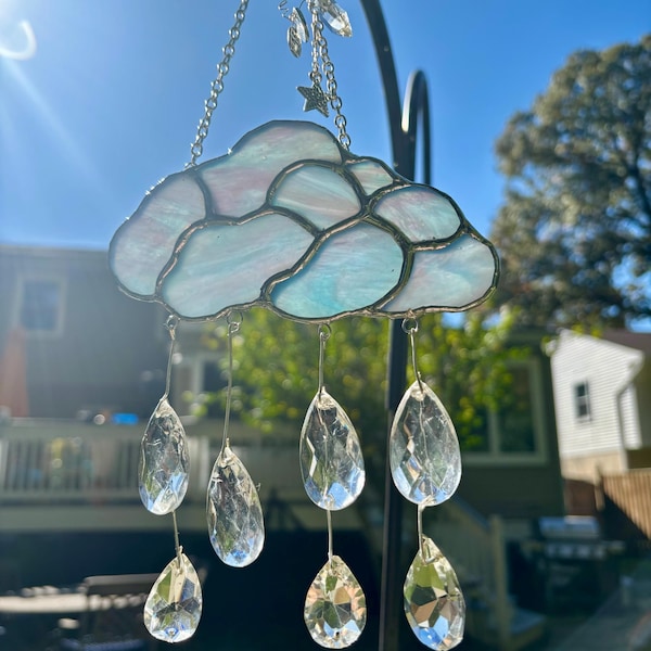 Cloud With Drop Stained Glass Pattern, Rain Drop Glass Pattern, Cloud ...