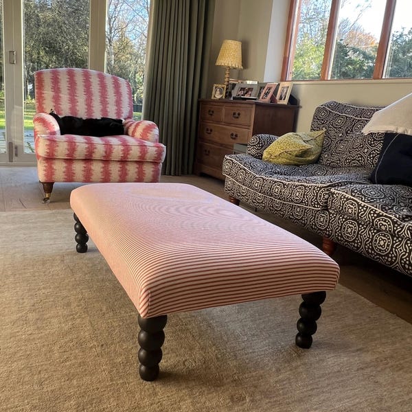 Beautiful Upholstered Large Handmade Footstool With Wooden Legs Uk ...