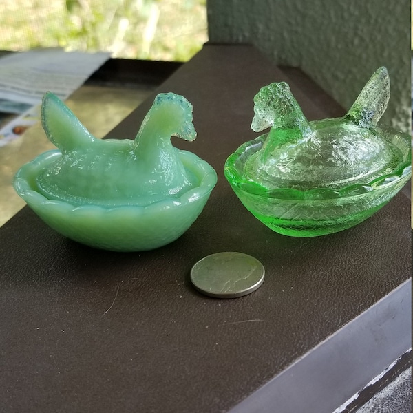 Miniature Jadeite Glass Hen Nesting Basket Chicken Salt Dip Cellar - Etsy