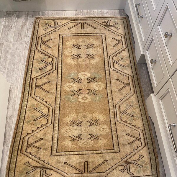 6x6 Vintage Rug , Beige Green Anatolian Rug , Oushak Rug , 6x6 Beige ...