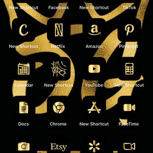 Luxury Gold Black Icon Pack for iPhone IOS 16, Ios 15 Black Aesthetic ...