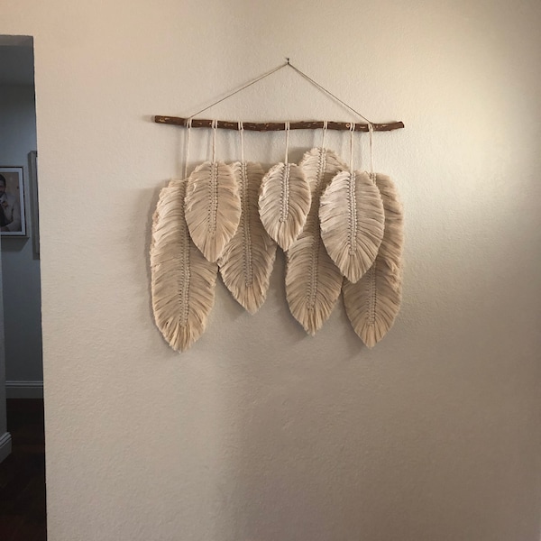 MACRAME FEATHERS Macrame Leaves Boho Macrame Wall Hanging Cotton Cord ...