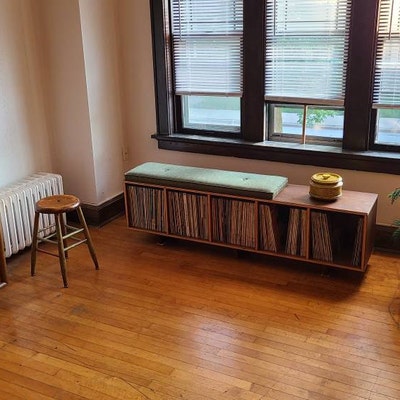 Vinyl LP Storage Bench Lo-fi Edition With Mid Century Modern Stylings ...