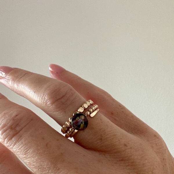 Cora Stacking Ring • Gold, Rose Gold or Silver - Textured Band - Bold Beaded Stacking Ring - Dot ...