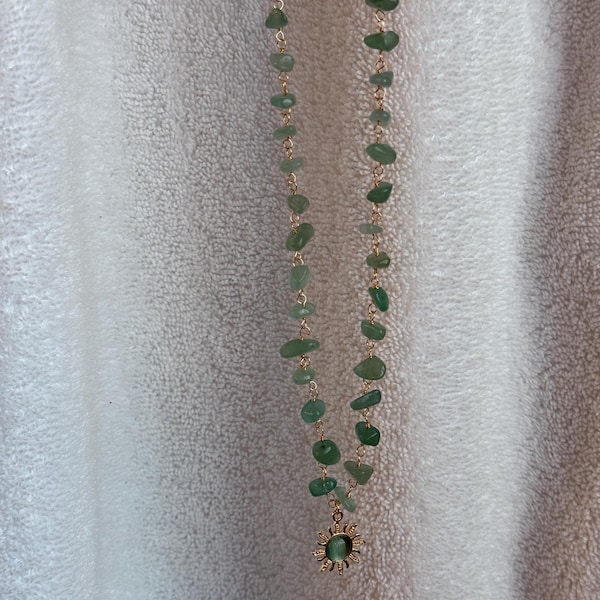 Green Aventurine Necklace, Gold Wire Wrapped Necklace, Natural Crystal ...