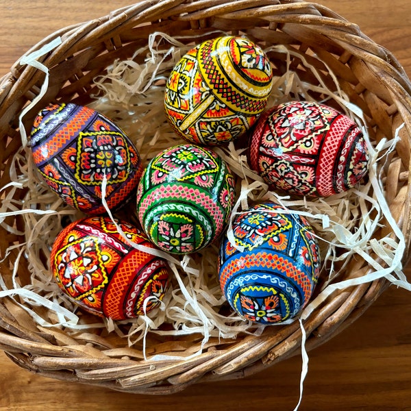 Set 6 Easter Wooden Eggs With Wooden Box, Ukrainian Traditional Pysanky ...