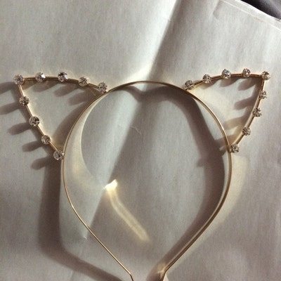 Handmade Crystal Cat Ear Tiara Cat Ear Headband Cat Ears Head Band Cat ...