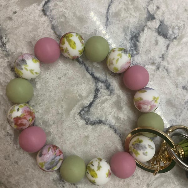 Music Notes Trio Wristlet Keychain Stretchy Bracelet & Tassel Silicone ...