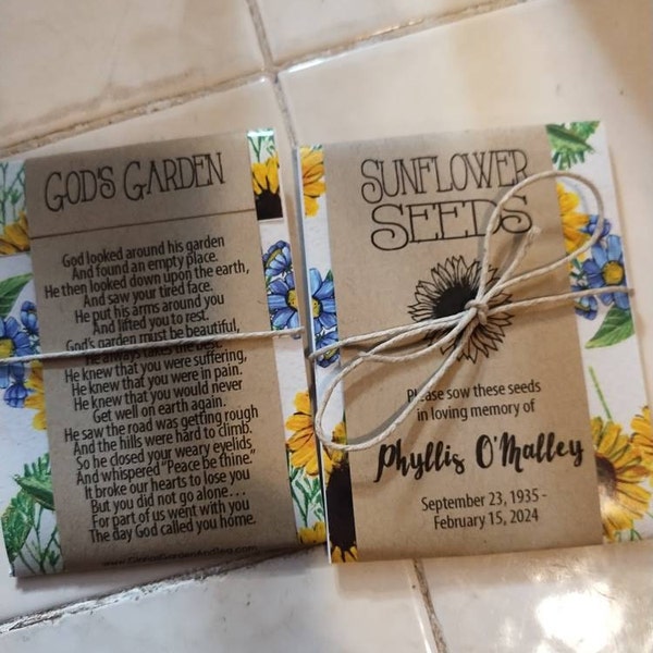Sunflower Personalized Memorial Seed Packets - Etsy