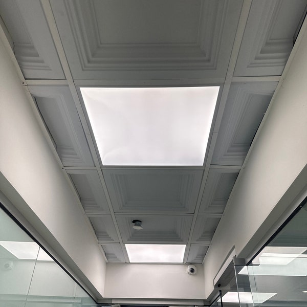 Coffered Faux Tin Decorative Ceiling Tiles #274 White Matte. Drop in ...