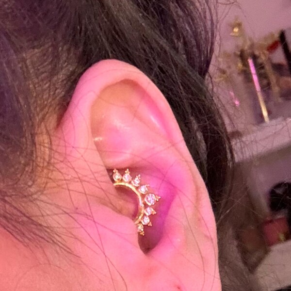 14K Solid Gold Diamond Snake Daith Piercing for Her, Gold Snake Septum ...