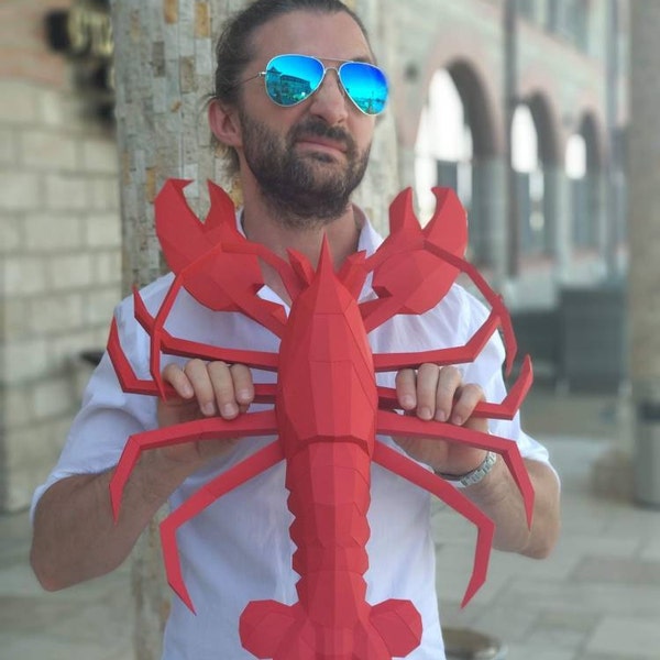 Lobster Papercraft PDF, DIY Marine Wall Decor, Low Poly 3D Printable ...