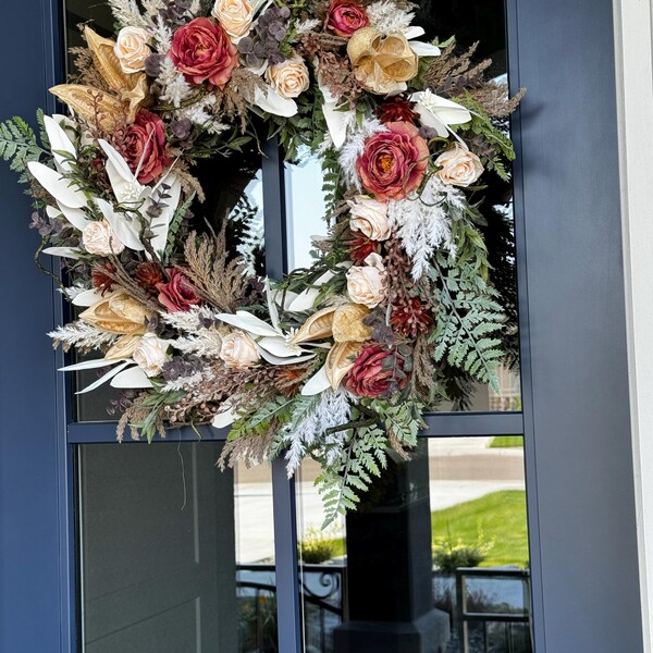 Warm Fire Side Winter Wreath With Artificial Pine and Dried Natural ...