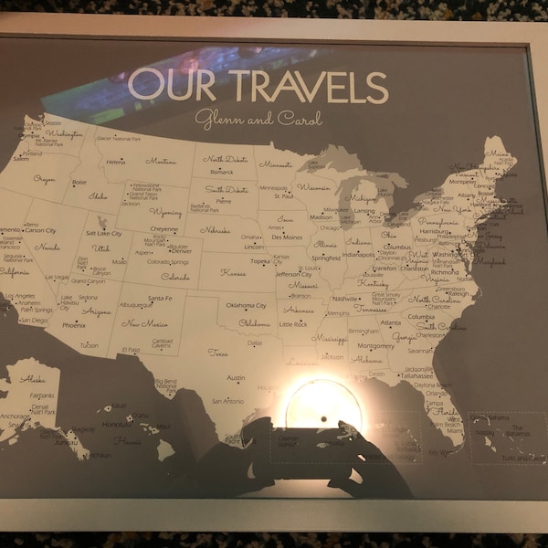 Personalized Traveler Gift Couples Map and Pins, 1st Anniversary US ...