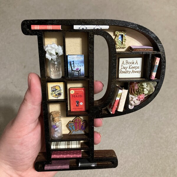 Miniature Bookshelf and Books, Letter Bookish Gifts for Book Lover ...