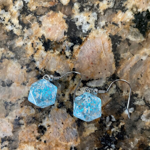 Mini D20 Dice Earrings / Swirl - Glow in the Dark - Glitter / 10mm ...