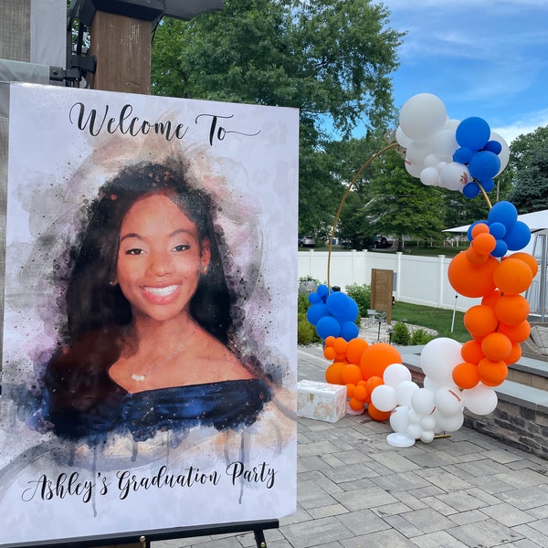 Personalized Watercolor Graduation Sign: Photo to Art Party Decor - Etsy