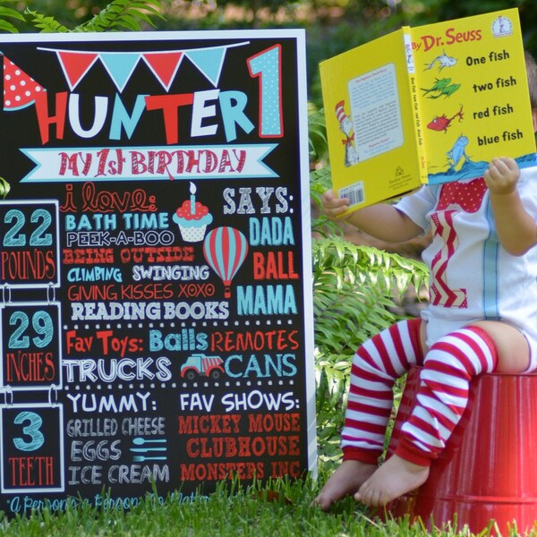 Red and Turquoise Birthday Party Chalkboard Style Sign, 1st Birthday ...
