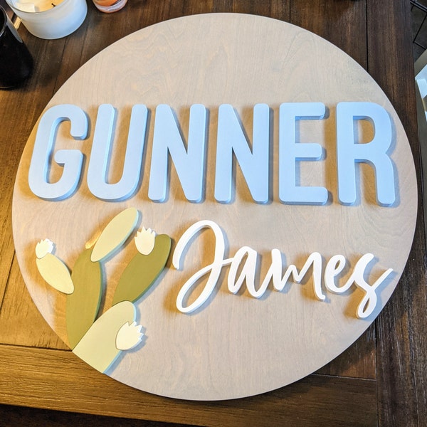 Wooden Name Sign Cactus | 3D Name Sign Wood | Cactus Nursery Decor ...