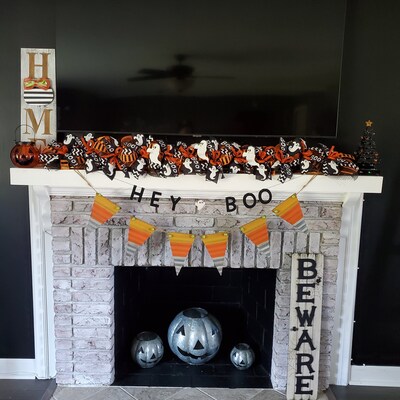 Hey Boo Banner With Felt Ghost Halloween Banner Halloween Decorations ...